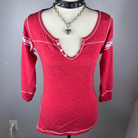 MV Sport | Tops | Y2k Vneck Red Henley | Poshmark
